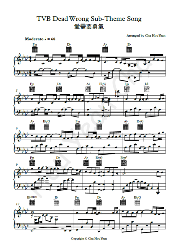 TVB Dead Wrong Sub-Theme Song Piano Sheet – Piano Sheets for sale