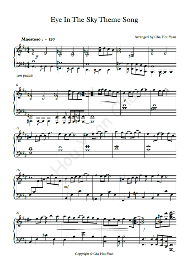 TVB Eye in the Sky Theme Song Piano Sheet – Piano Sheets for sale